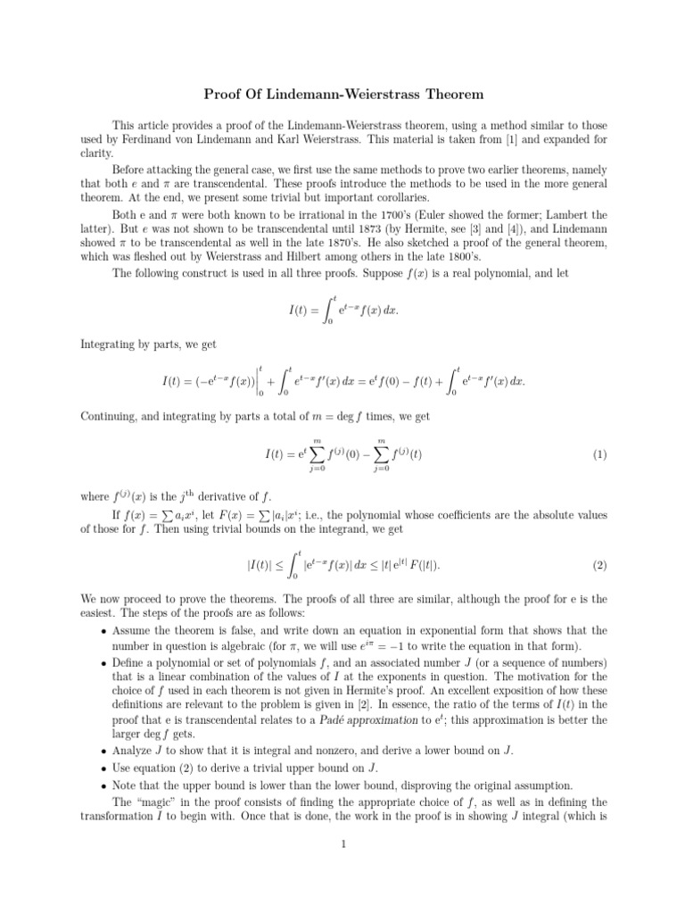 Lindemann-Weierstrass Theorem | PDF | Arithmetic | Elementary Mathematics