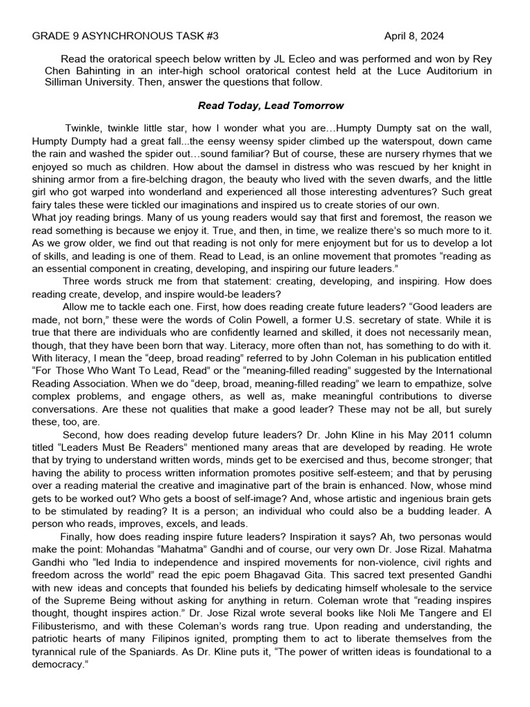 GRADE-9-ASYNCHRONOUS-TASK-3-April-8-2024 | PDF | Mahatma Gandhi