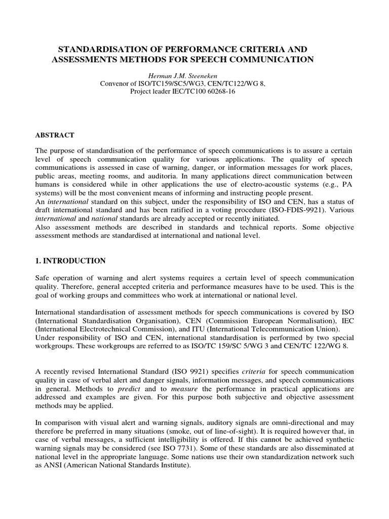 Speech Communication Quality Standards | PDF | International ...