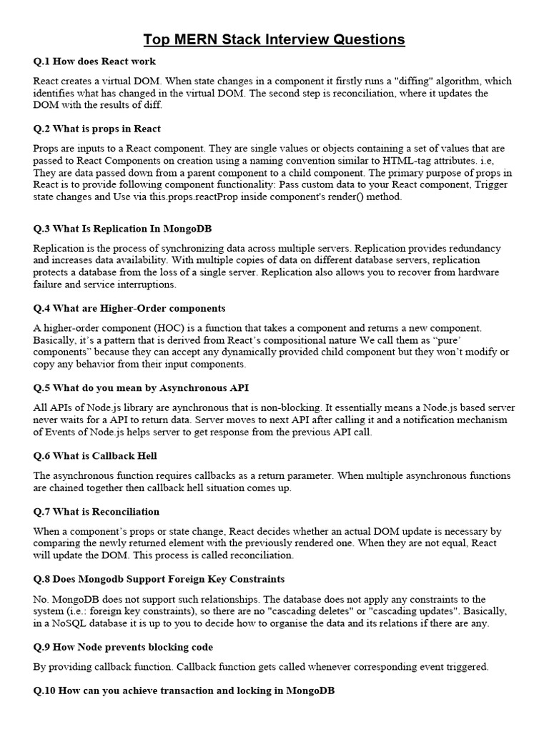 Top MERN Stack Interview FAQs | PDF | Mongo Db | Java Script