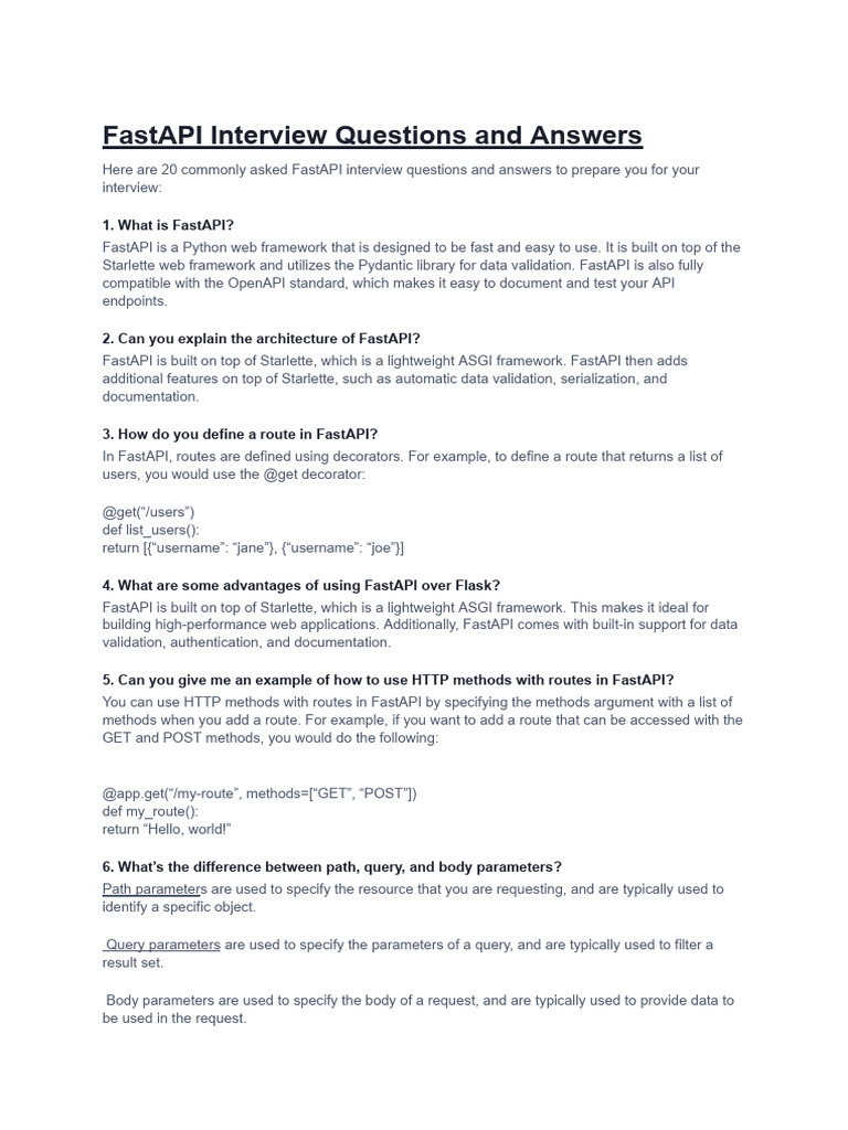 FastAPI Interview Questions and Answers | PDF | Class (Computer ... FastAPI Interview Questions and Answers | PDF | Class (Computer ...