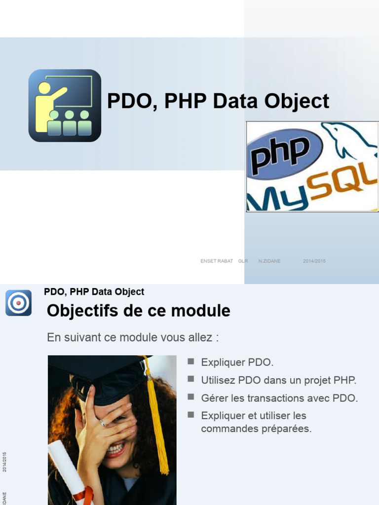 PDO, PHP Data Object: Enset Rabat GLR N.Zidane 2014/2015 | PDF | MySQL | PHP