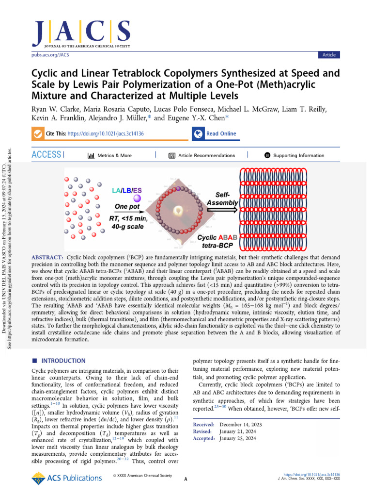 Clarke Et Al 2024 Cyclic and Linear Tetrablock Copolymers Synthesized ...