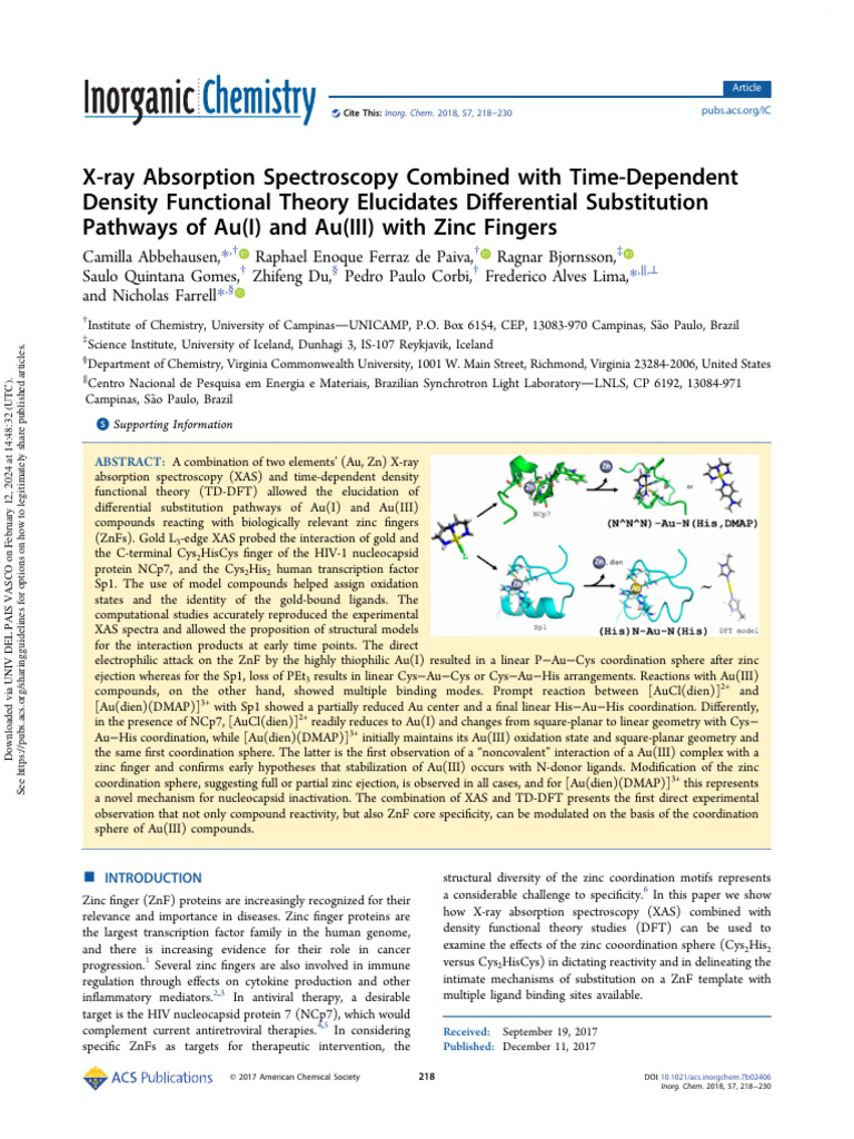 Abbehausen Et Al 2017 X Ray Absorption Spectroscopy Combined With Time Dependent Density
