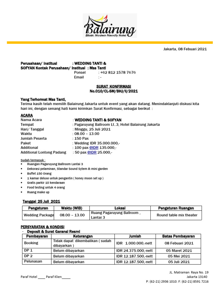Invoice Wedding Organizer Balairung | PDF