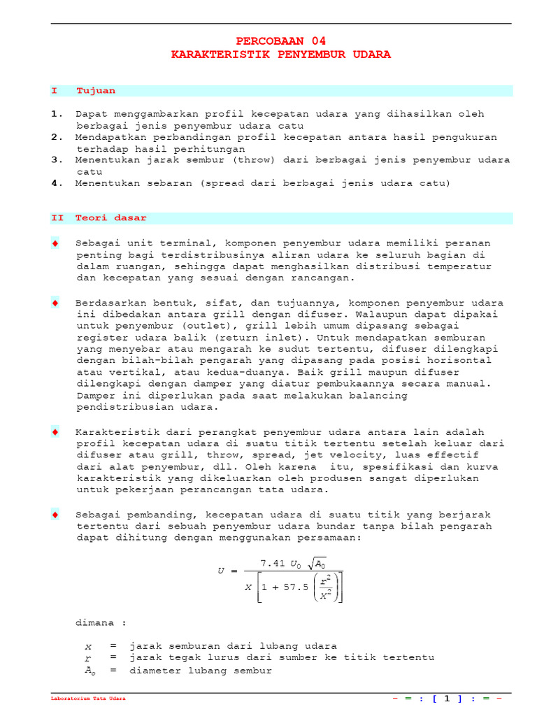 Karakteristik Penyembur Udara | PDF