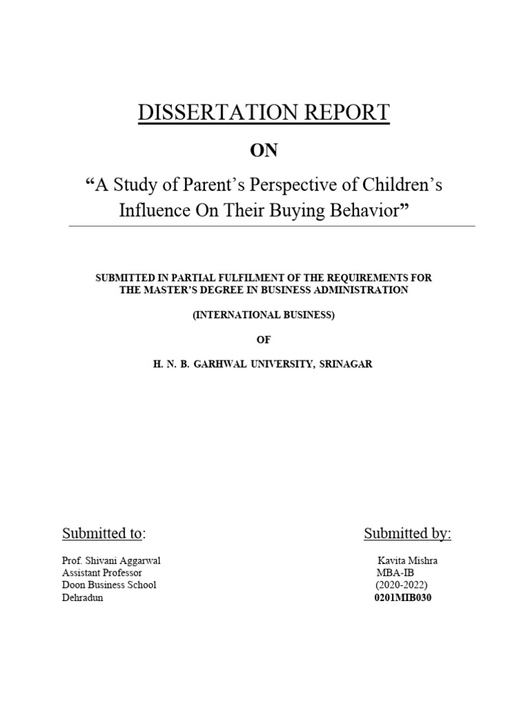 Sample Dissertation Report | PDF | Behavior | Family