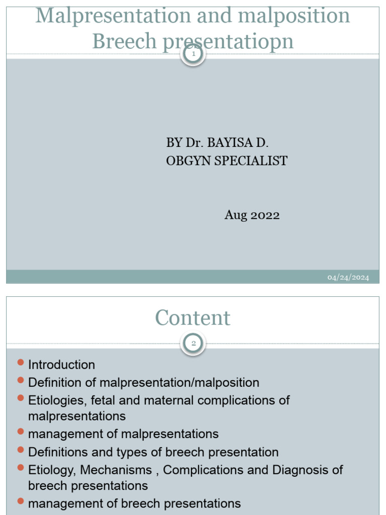 Malpresntation, Malposition and Breech Presentation 2022 Bayisa | PDF ...