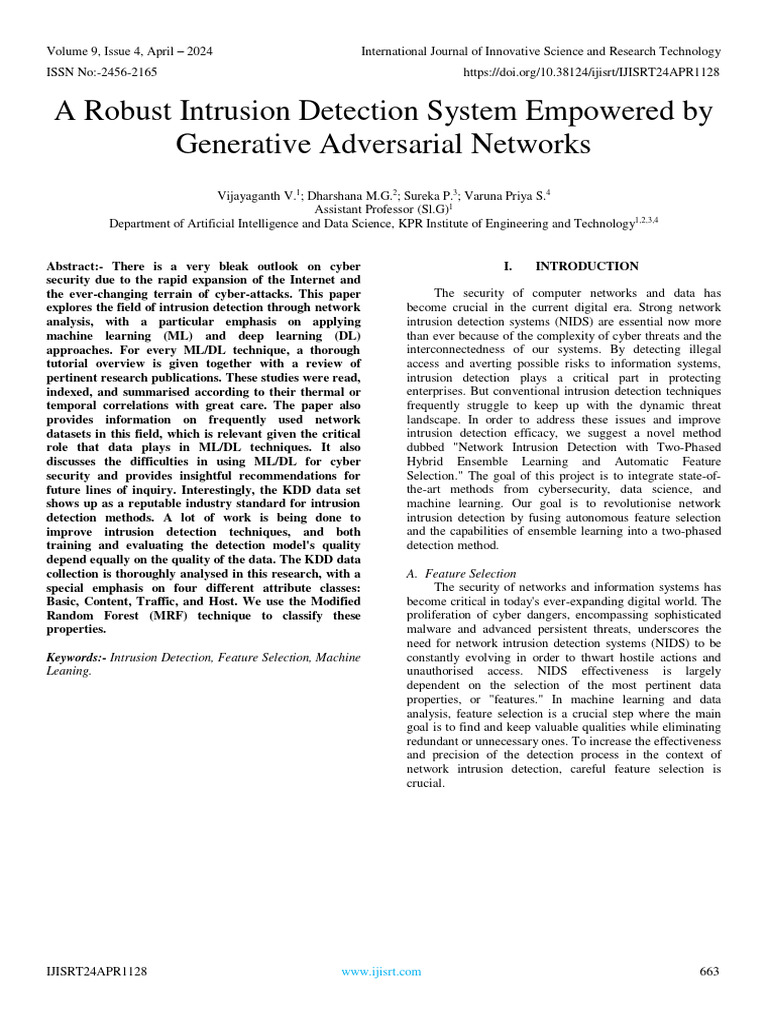 A Robust Intrusion Detection System Empowered by Generative Adversarial Networks | PDF ...