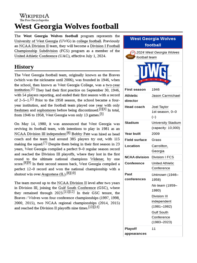 West Georgia Wolves Football | PDF | Ncaa Division I | Sports