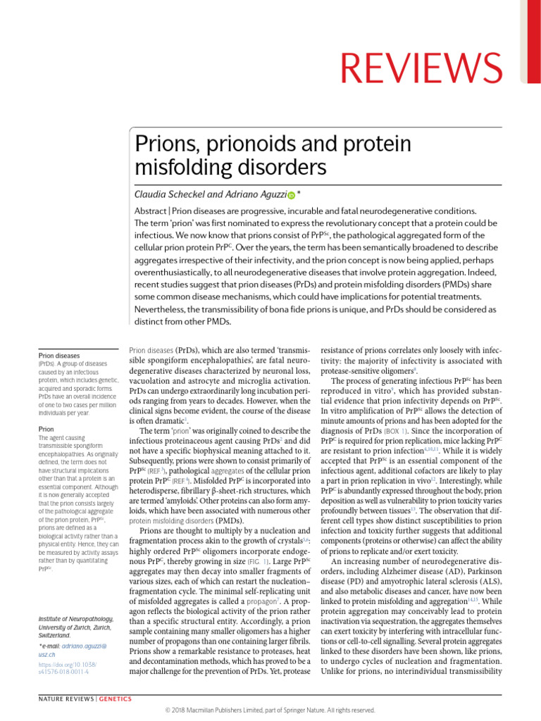 Prions, Prionoids and Protein Misfolding Disorders Claudia Scheckel (2018) | PDF | Molecular ...