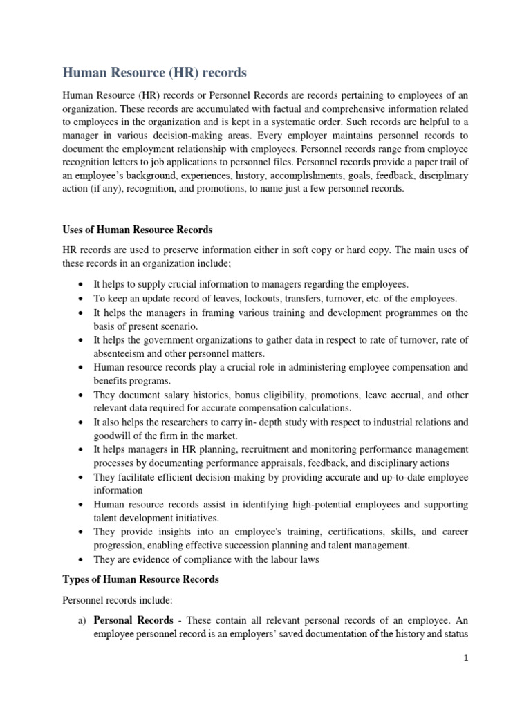 Lecture Notes Human Resource Records | PDF | Computing | Employee Relations