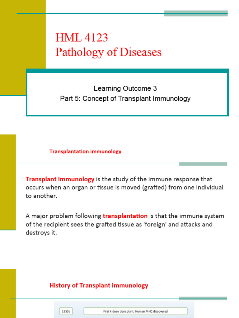 Transplant Immunology Overview and History | PDF | T Cell | Immune ...
