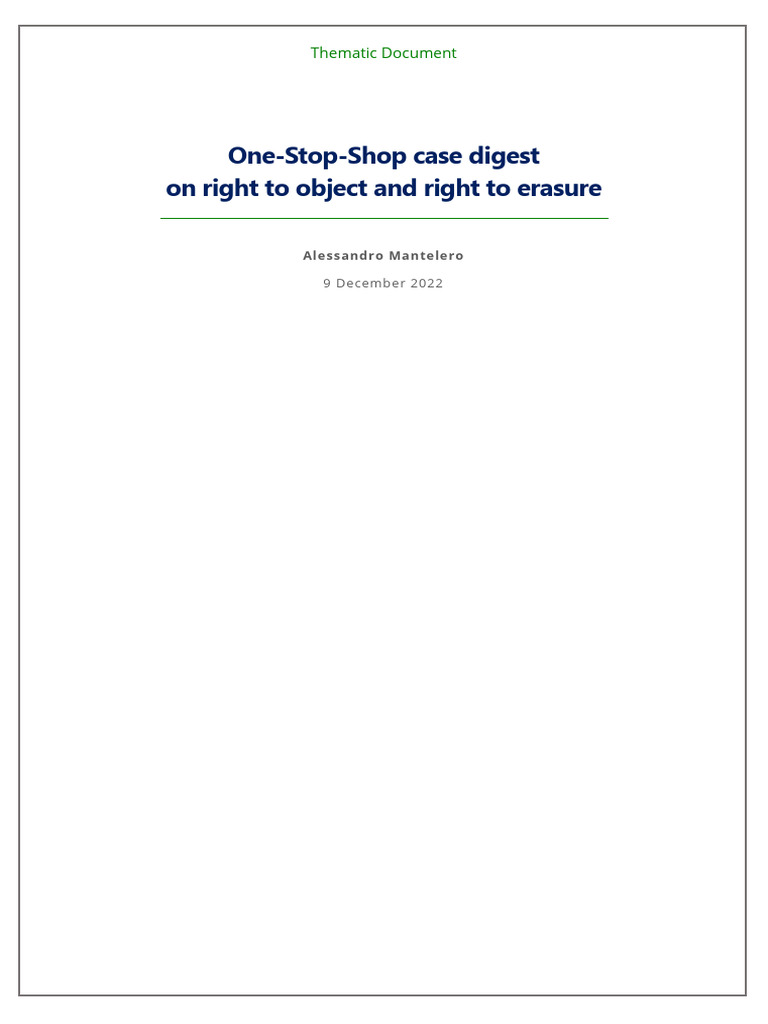 One-Stop-Shop: Rights to Object & Erasure | PDF | Identity Document ...