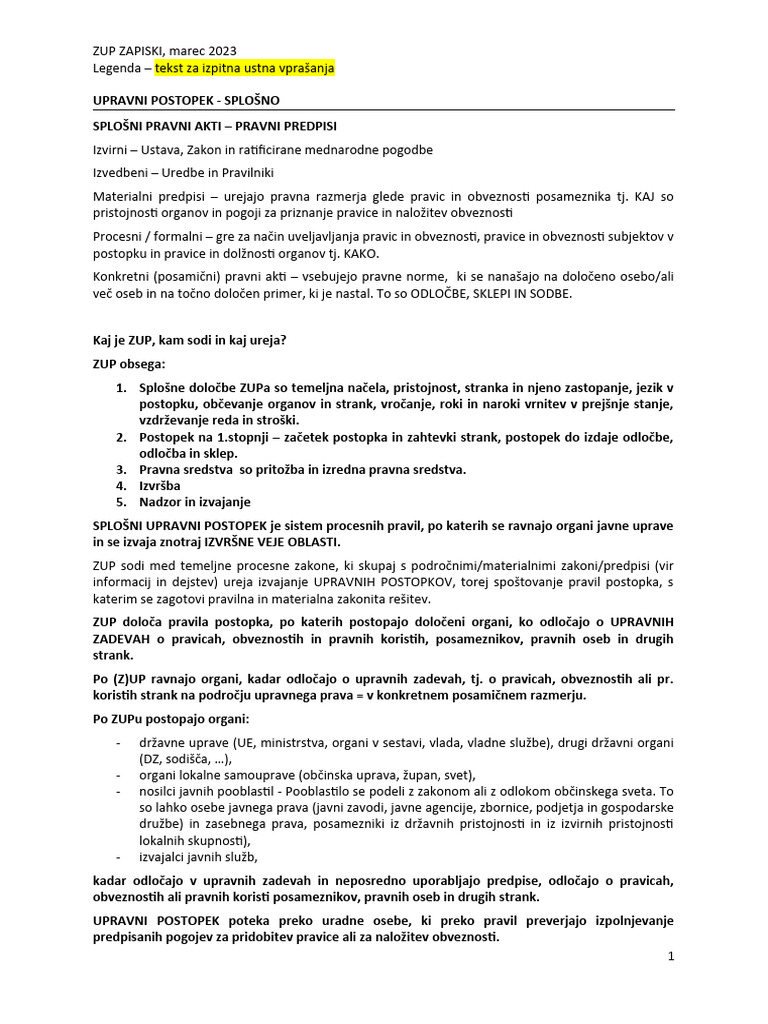 Zapiski za izpit iz ZUPa_marec 2023 | PDF