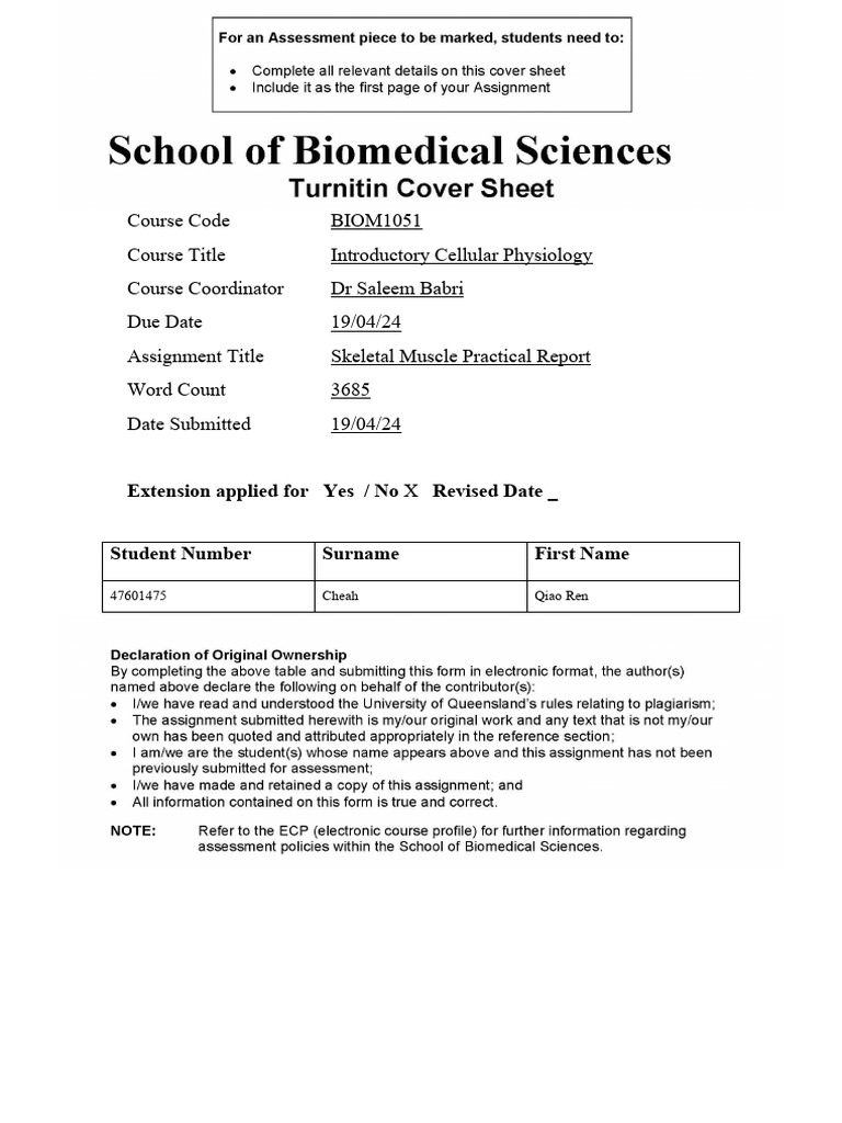 Qiao Ren SKM Report Template - BIOM1051 | PDF | Muscle Contraction | Motor Neuron