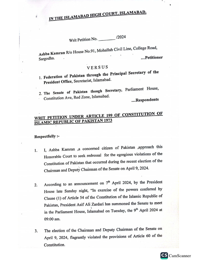 Ashba Kamran Vs Secy President | PDF