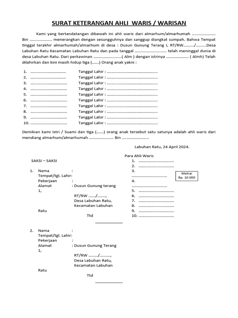 Surat Keterangan Warisan | PDF