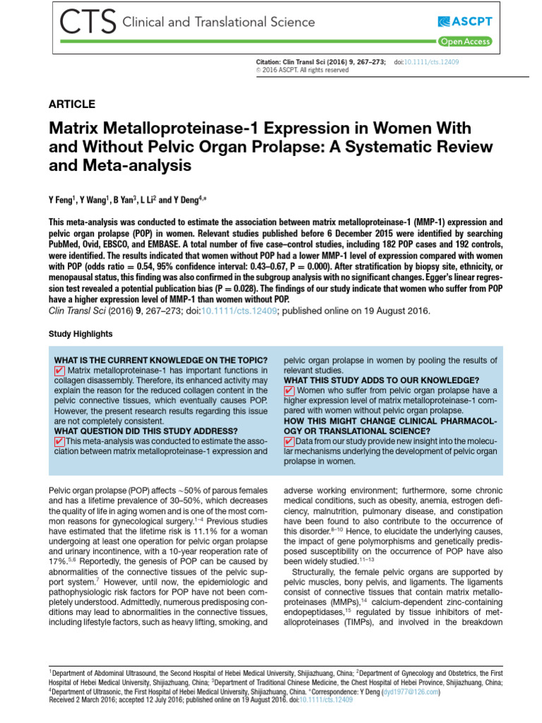 UROGIN - Matrix Metalloproteinase-1 Expression in Women With | PDF ...