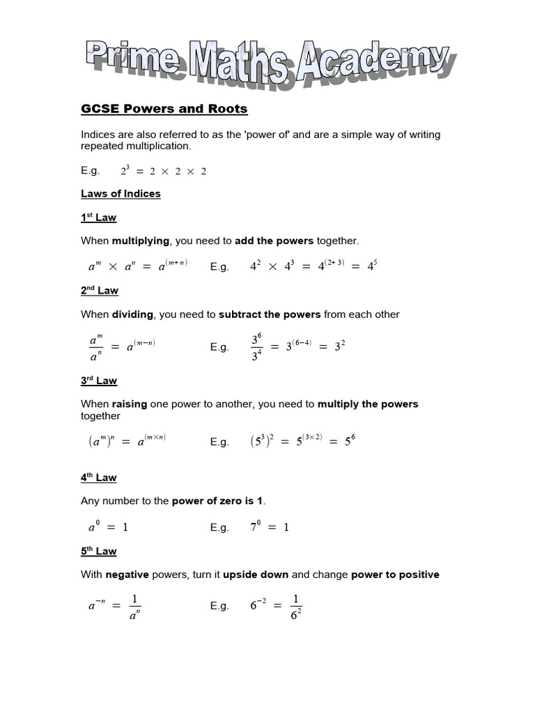 Prime GCSE Indices | PDF | Multiplication | Numbers