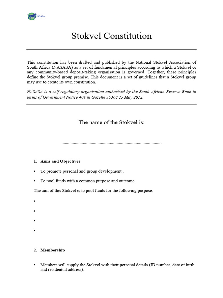 NASASA Stokvel Constitution1 | PDF | Banks | Government