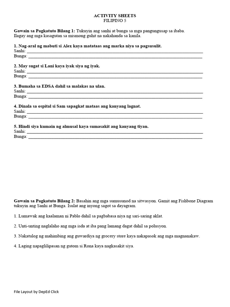 FILIPINO 5 Activity Sheet Q4 W1 | PDF