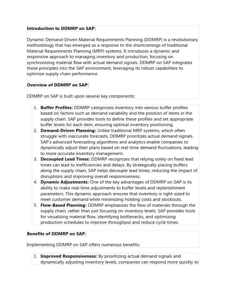 Introduction To Ddmrp On Sap Pdf Inventory Supply Chain