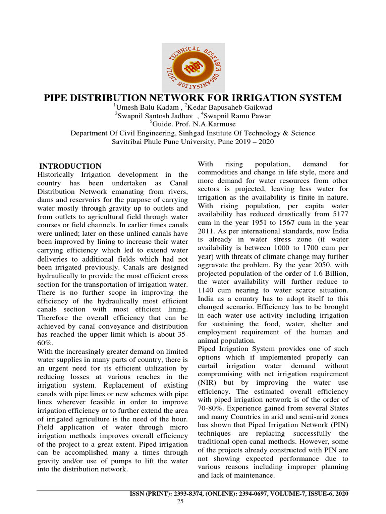 Pipe Distribution Network For Irrigation System: ISSN (PRINT) : 2393 ...