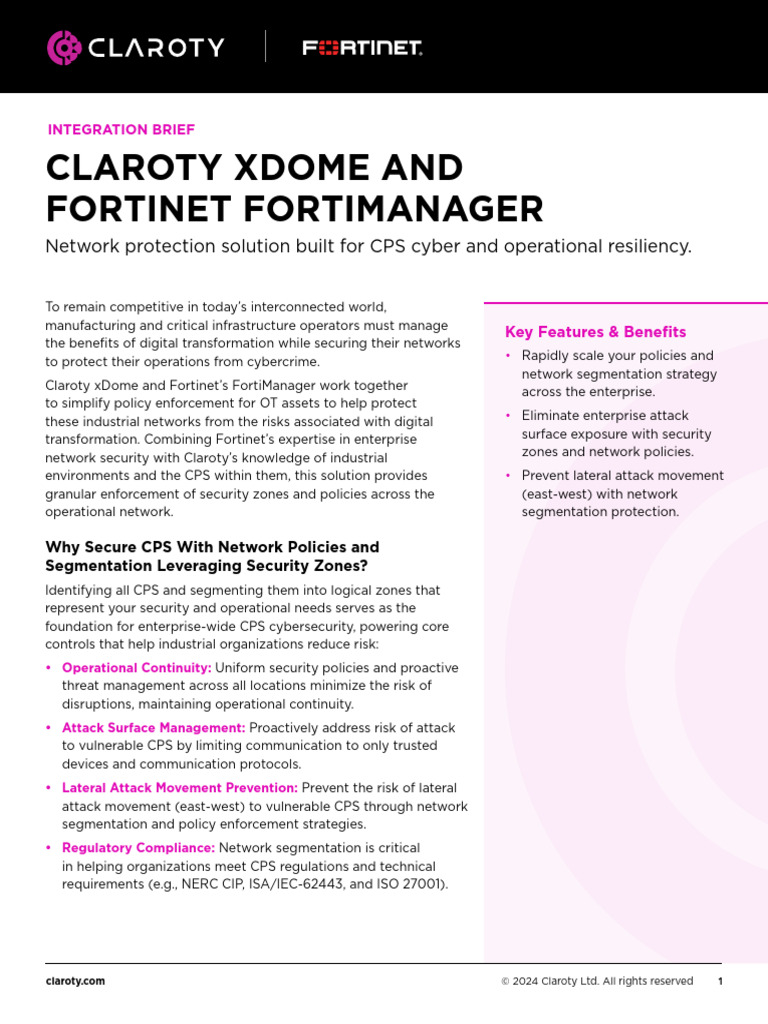Securing CPS with Claroty xDome & Fortinet | PDF | Security | Computer Security