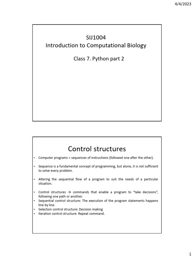 Class07 Python II | PDF | Control Flow | Computer Science Class07 Python II | PDF | Control Flow | Computer Science