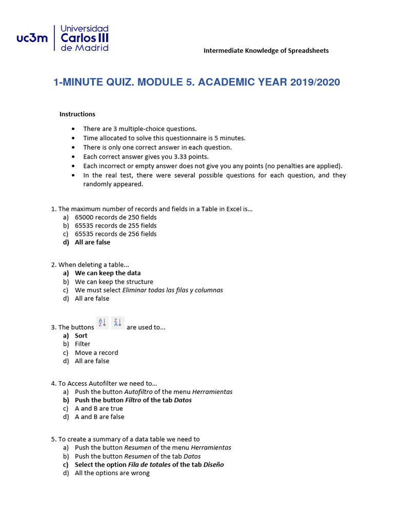 19-20 Quiz Module 5 - Sol | Download Free PDF | Spreadsheet | Computing