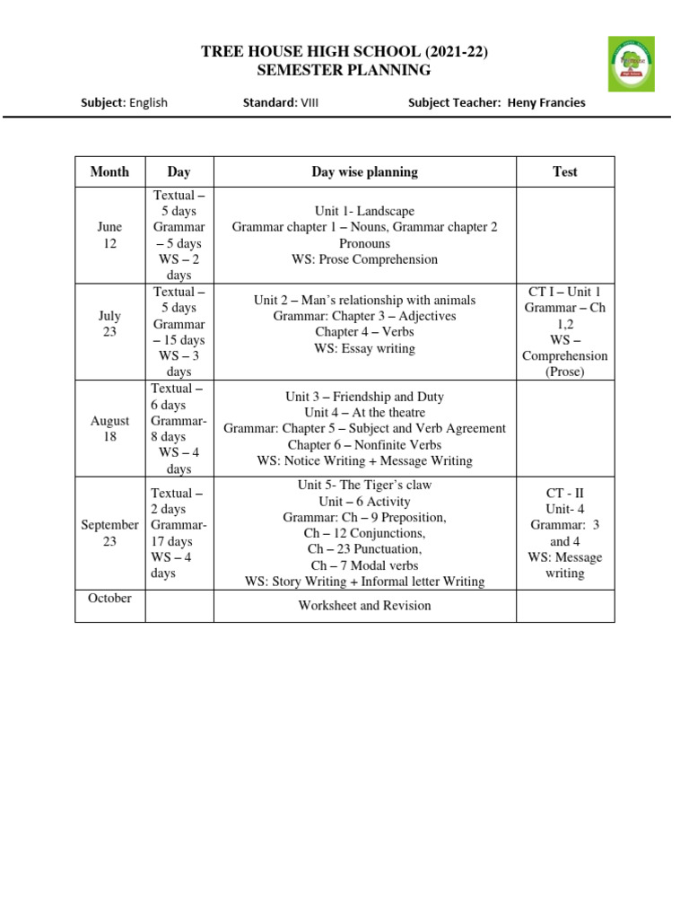 Semester Planning 8th English | PDF | Verb | English Language