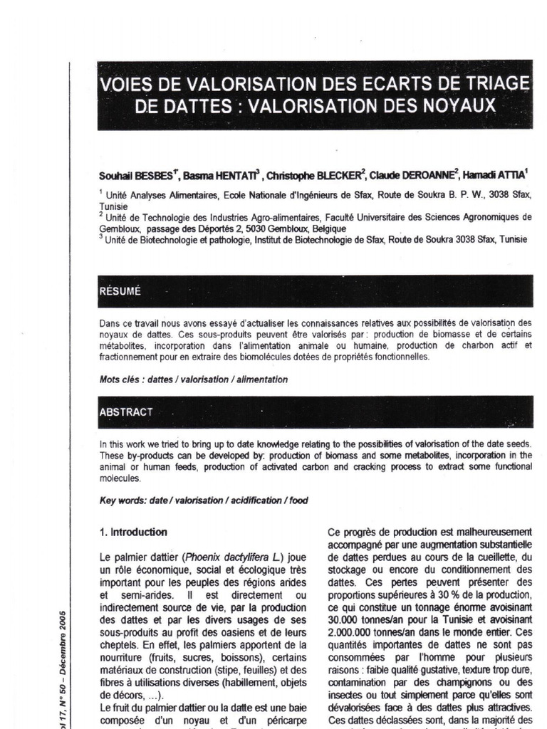 2005 Revue Valorisation noyaux de dattes MHA | PDF