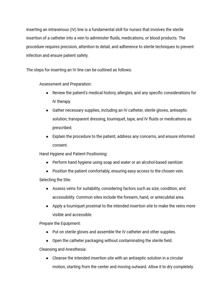 Nursing - IV Insertion | Download Free PDF | Intravenous Therapy | Medical Treatments