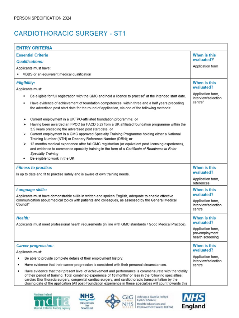Sample CARDIOTHORACIC+SURGERY+-+ST1+2024 | Download Free PDF | Health Care | Medicine