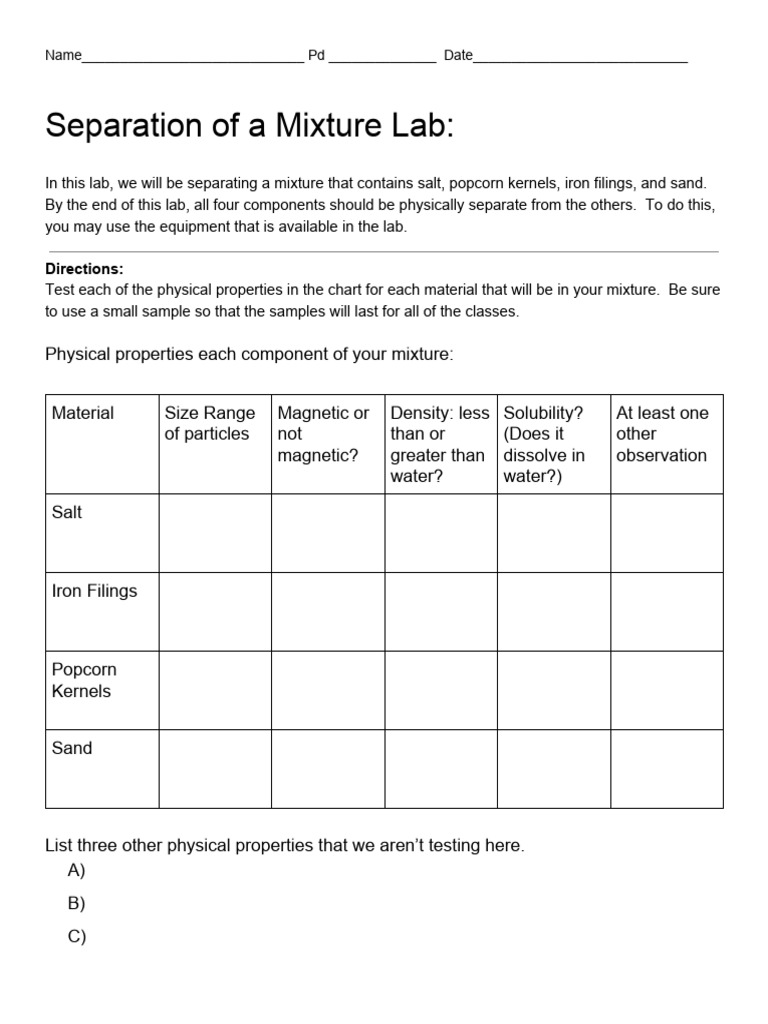 Go Open VA Copy of Separation of A Mixture Lab | PDF | Mixture ...