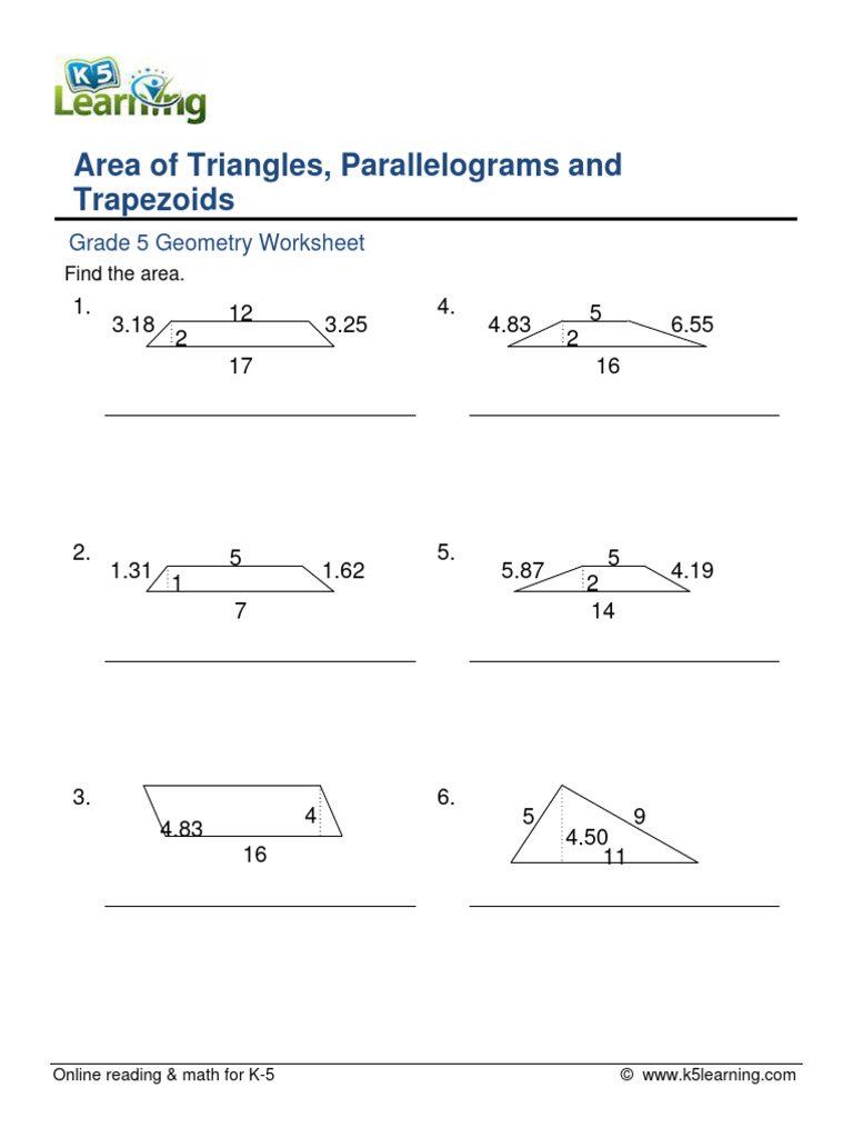 Area of Triangles and Parallelograms Worksheet | PDF