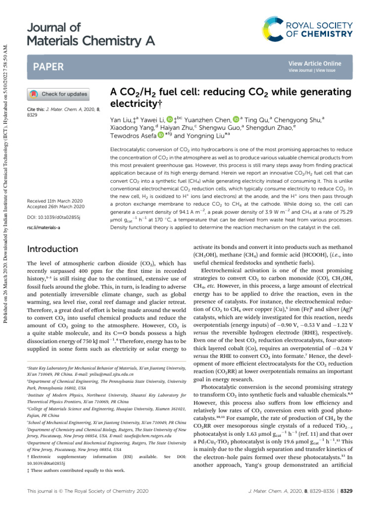 20-A CO2 H2 Fuel Cell Reducing CO2 While Generating | Download Free PDF ...