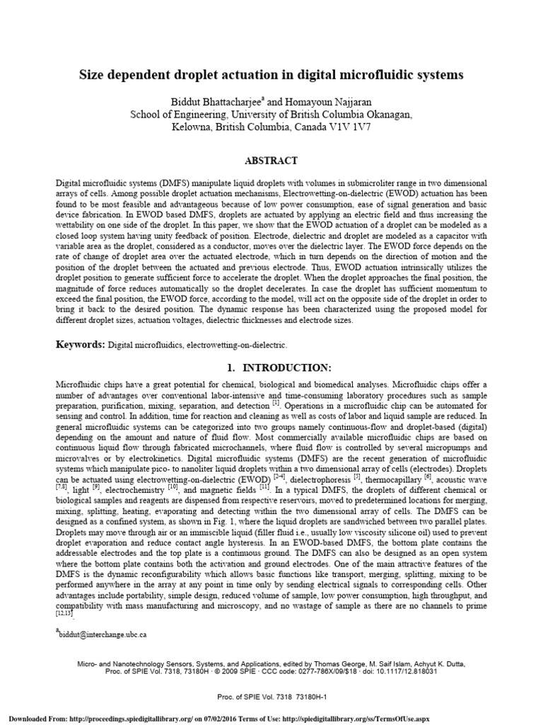 Size Dependent Droplet Actuation in Digital Microfluidic Systems | PDF ...