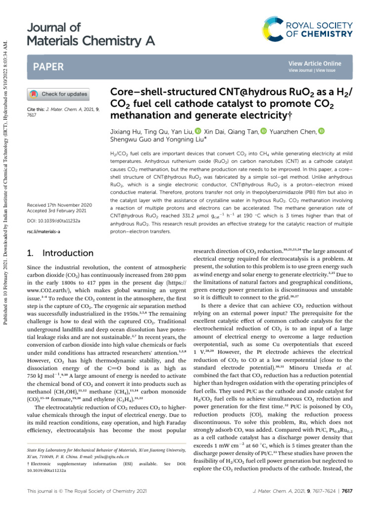 21-Core-Shell-Structured CNT@hydrous RuO2 As A H2 Co2 Fuel Cell | PDF ...