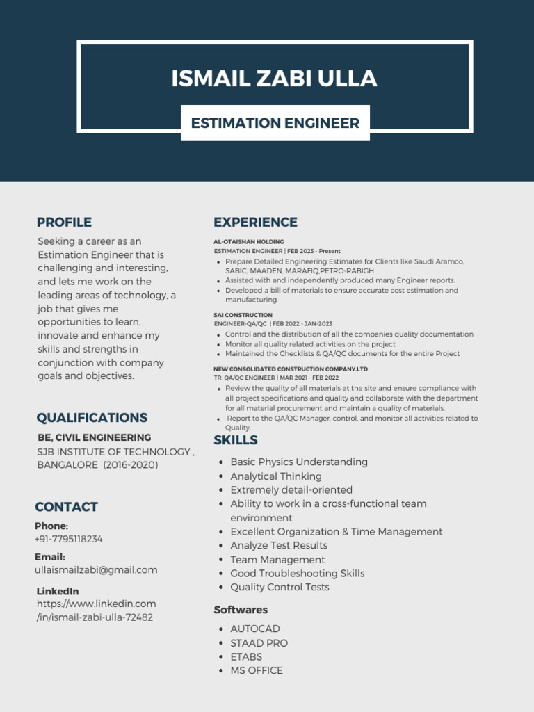 CV-Ismail Zabi Ull | PDF | Engineering | Engineer