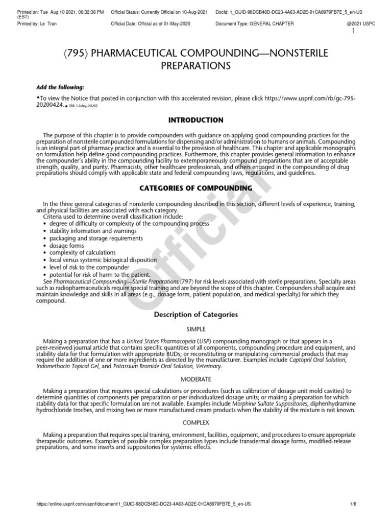 〈795〉 Pharmaceutical Compounding-Nonsterile Preparations | PDF ...