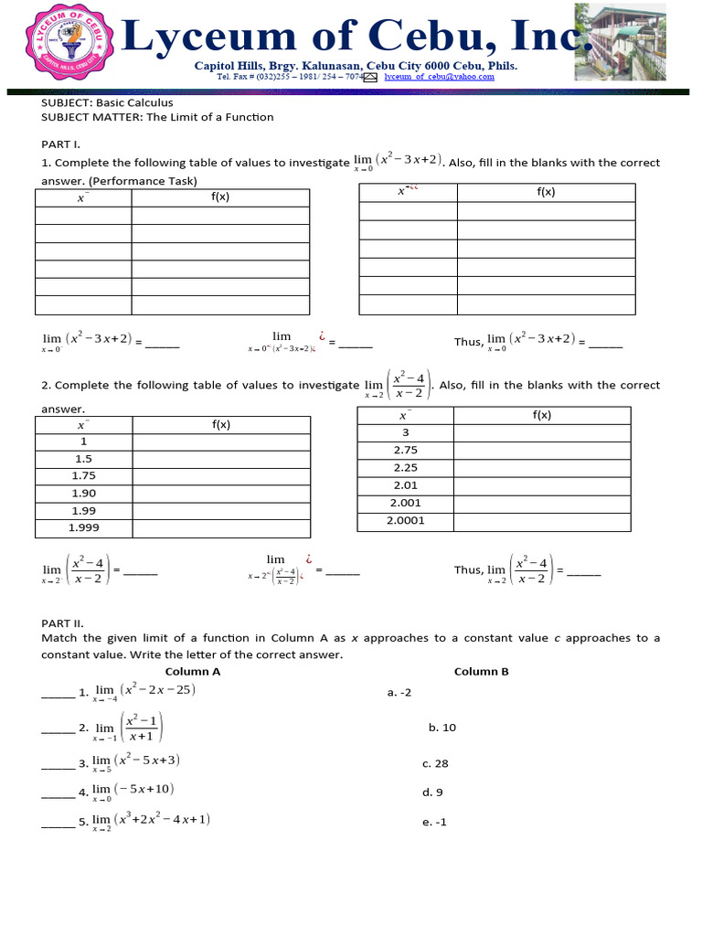 Week 1 Limit Of A Function Pdf Mathematical Analysis Mathematics