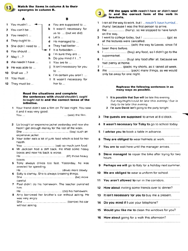 Modals Exercises Grade1 | PDF