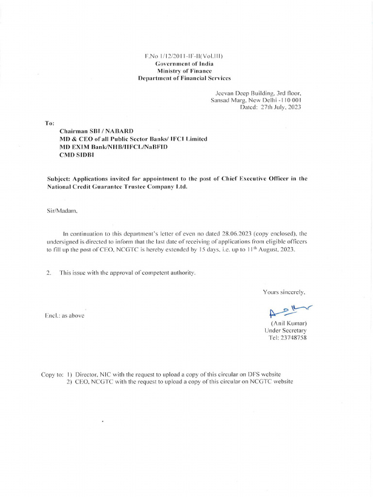 Advertisement For CEO NCGTC Selection Process Extension Receiving ...