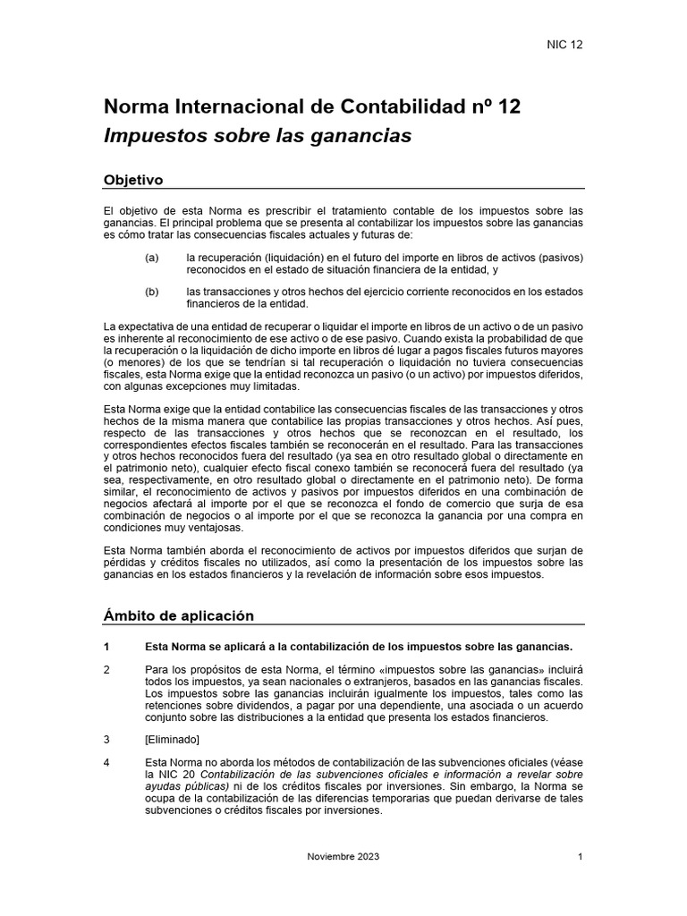 NIC 12.noviembre 23.regl 2023-2468 | PDF | Contabilidad | Impuestos