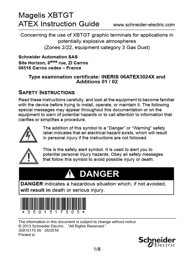 ATEX Guide for XBTGT Terminals | PDF