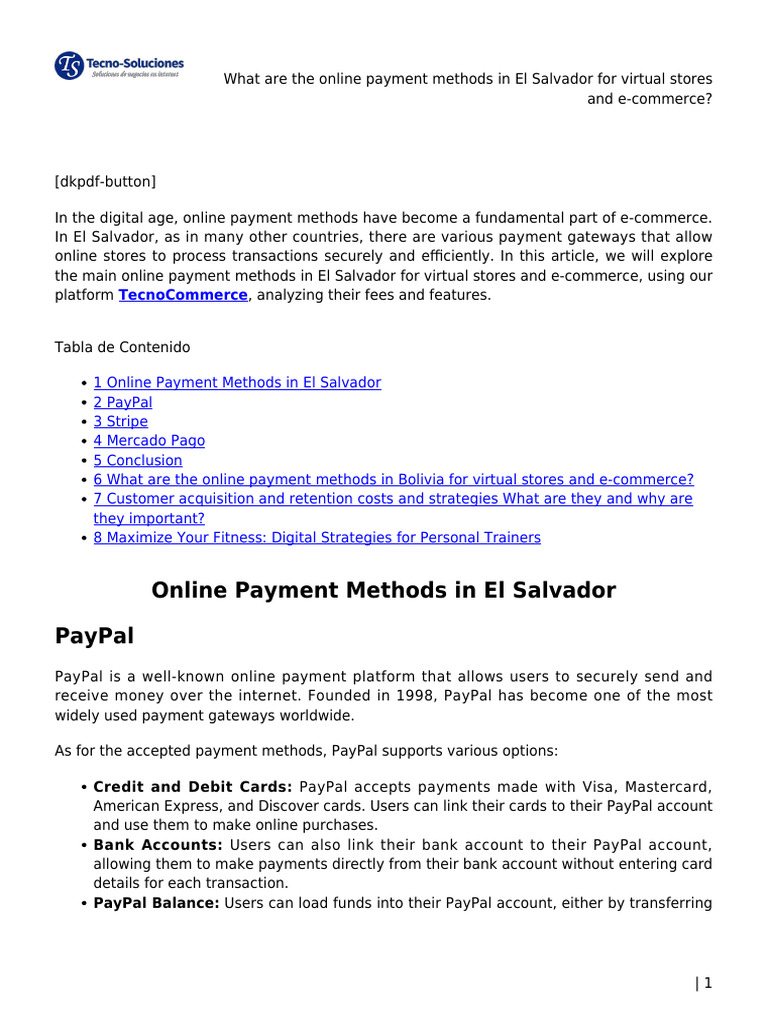 Online Payment Methods in El Salvador | PDF | Pay Pal | Debit Card