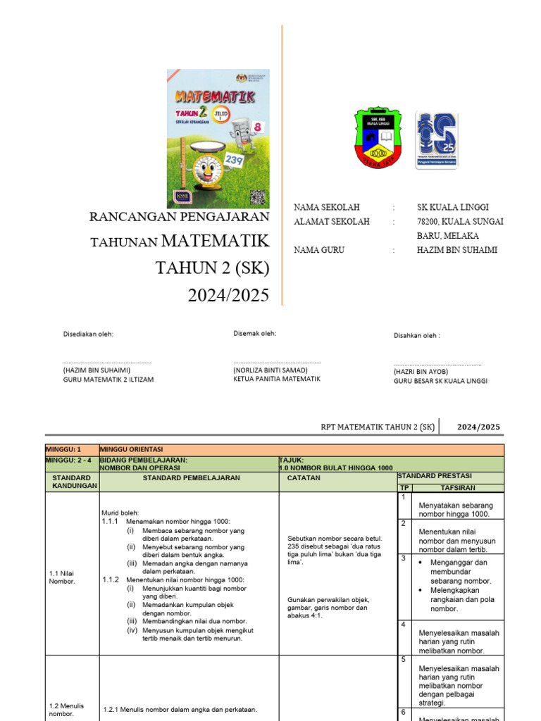 RPT Mate THN 2 2024-2025 | PDF