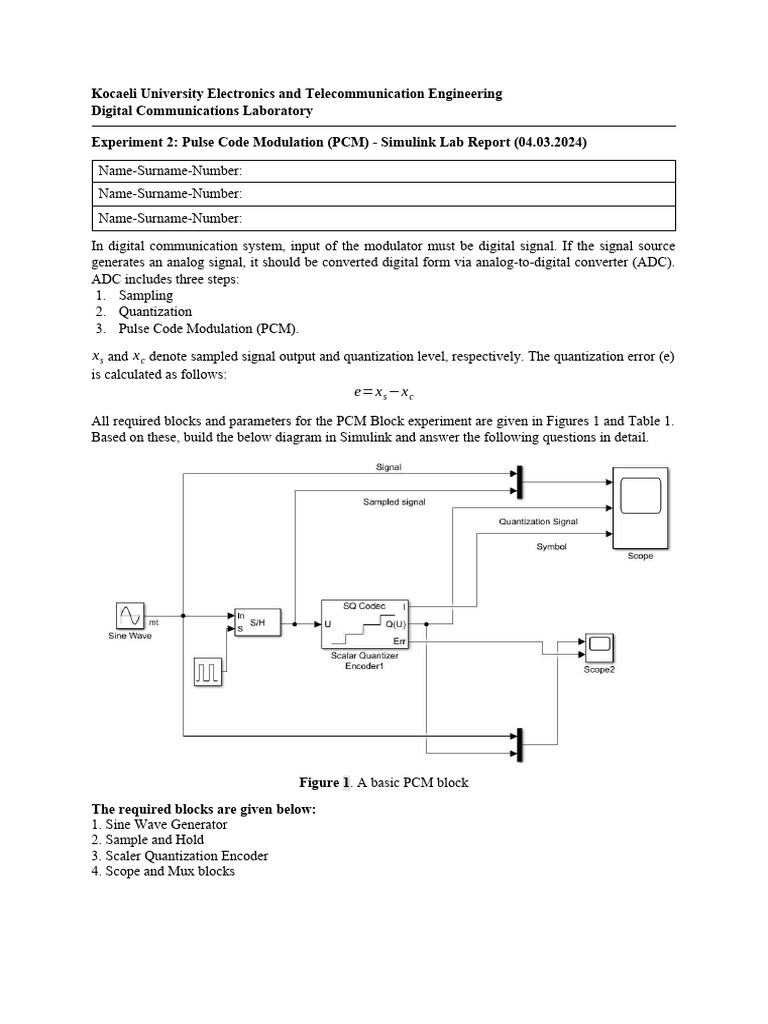 Lab 02 Pulse Code Modulation Pcm Simulink Lab Report Pdf 3372